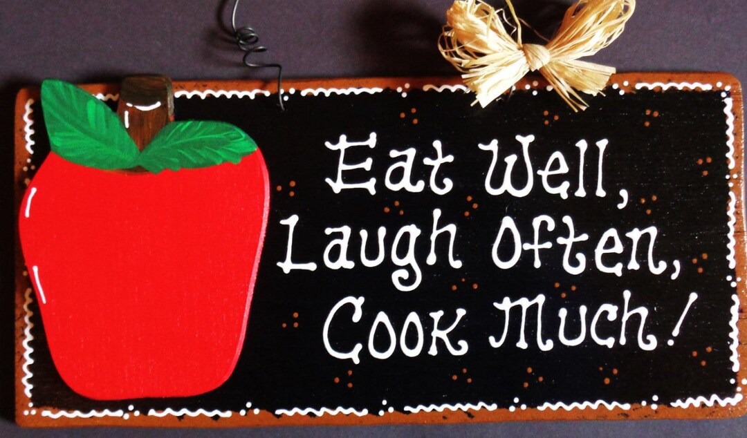 APPLE KITCHEN Eat Well Laugh Often Cook Much SIGN Country Wood Decor ...