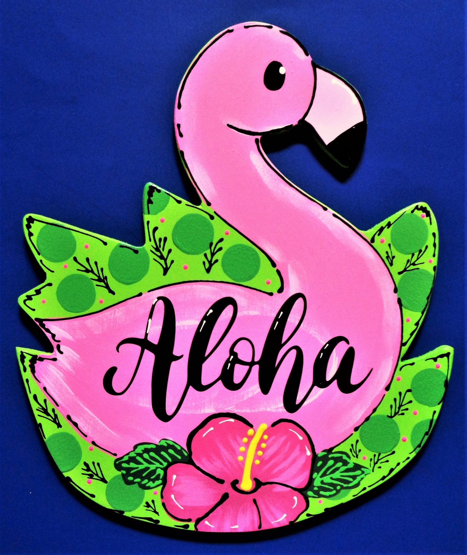 ALOHA FLAMINGO SIGN Deck Patio Pool Wall Art Door Plaque Backyard Tiki ...