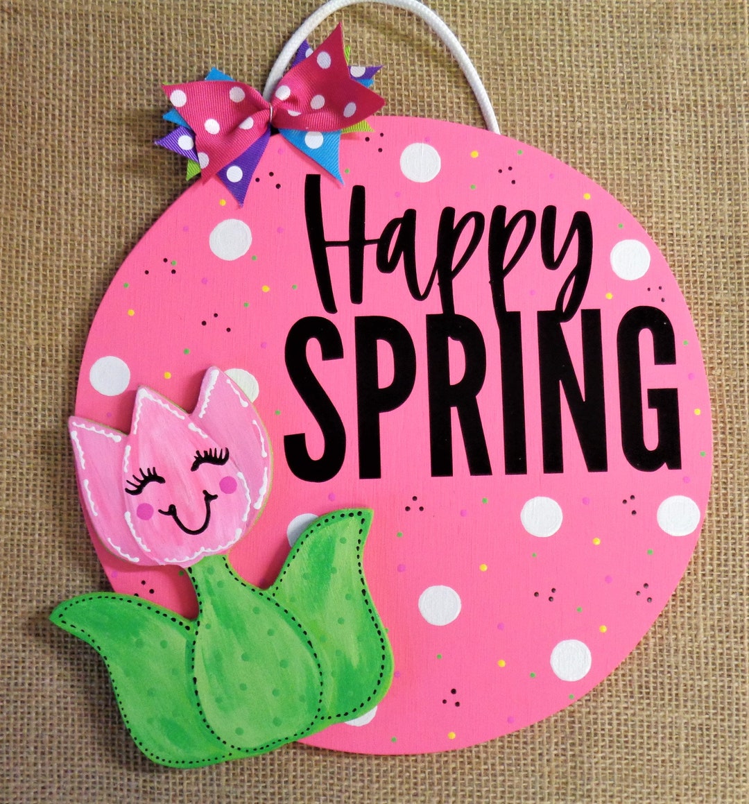 Hand-painted Spring Tulip Door Hanger: Hot Pink Wooden Sign - Etsy