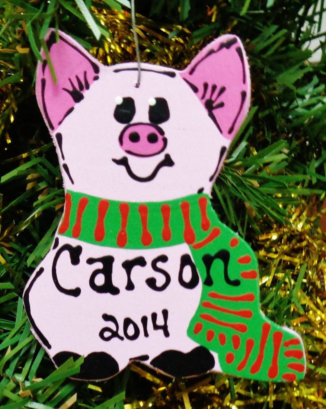 U CHOOSE Name & Date Personalized PIG Christmas ORNAMENT Holiday Name ...