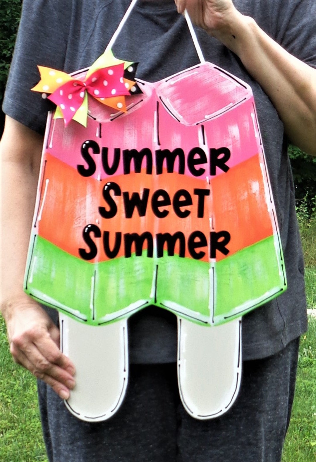 18" Summer Sweet Summer POPSICLE SIGN Door Hanger Plaque Pool Backyard ...