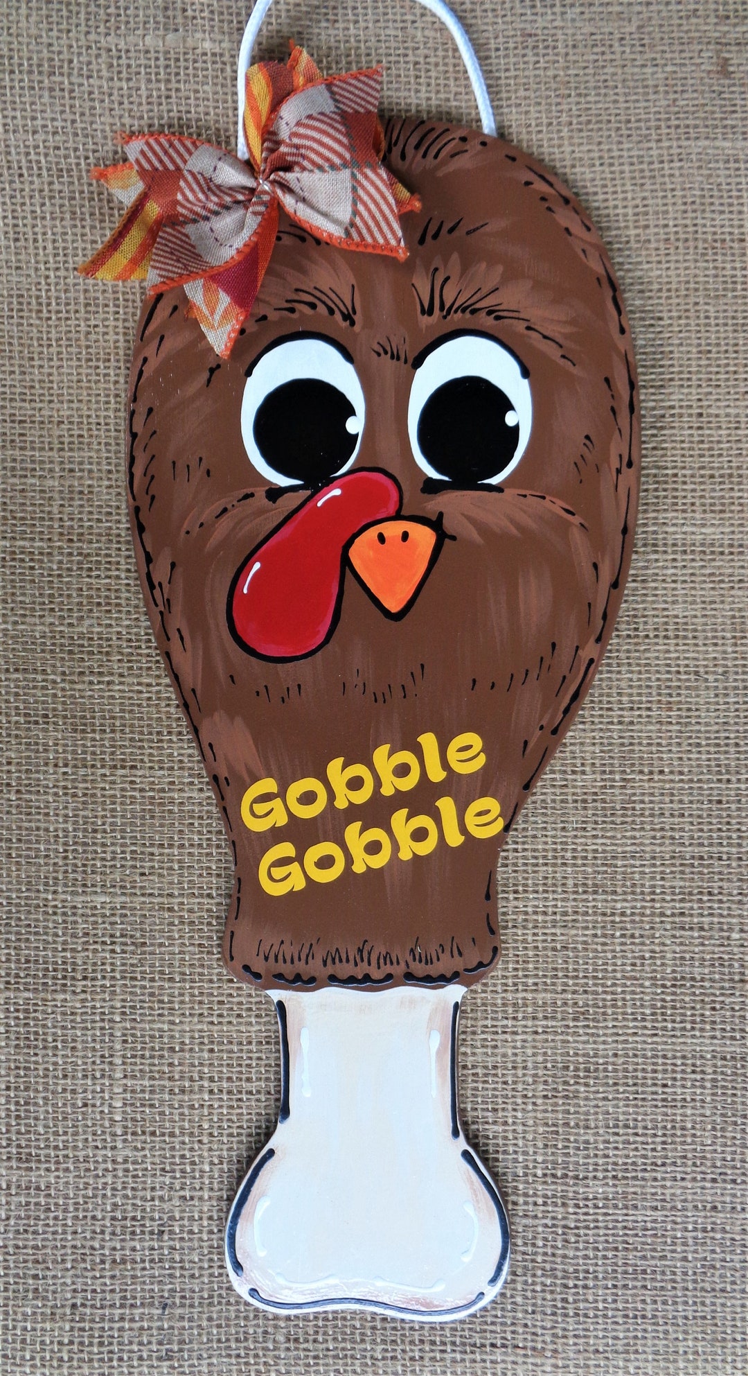 Gobble Gobble THANKSGIVING Gobble TURKEY LEG Wood Wooden Welcome Sign ...