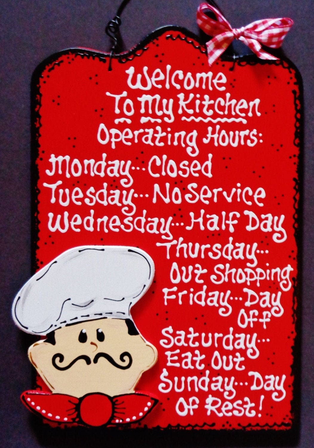 FAT CHEF Kitchen Operating Hours SIGN Plaque Wood Wall Bistro Style ...