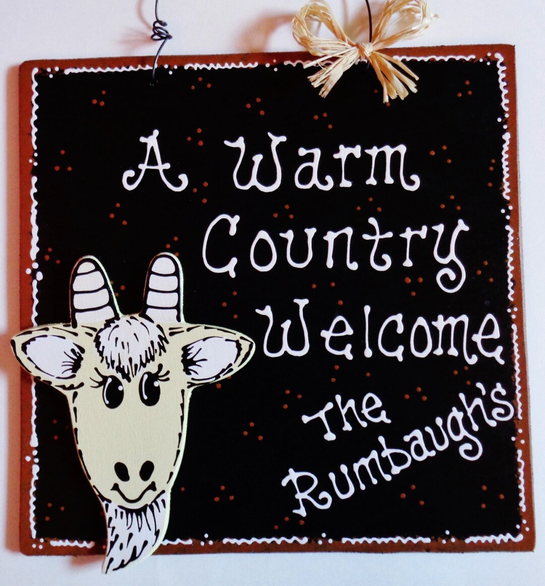 Personalize GOAT Warm Country Welcome SIGN Name Wall Door Hanger Family ...