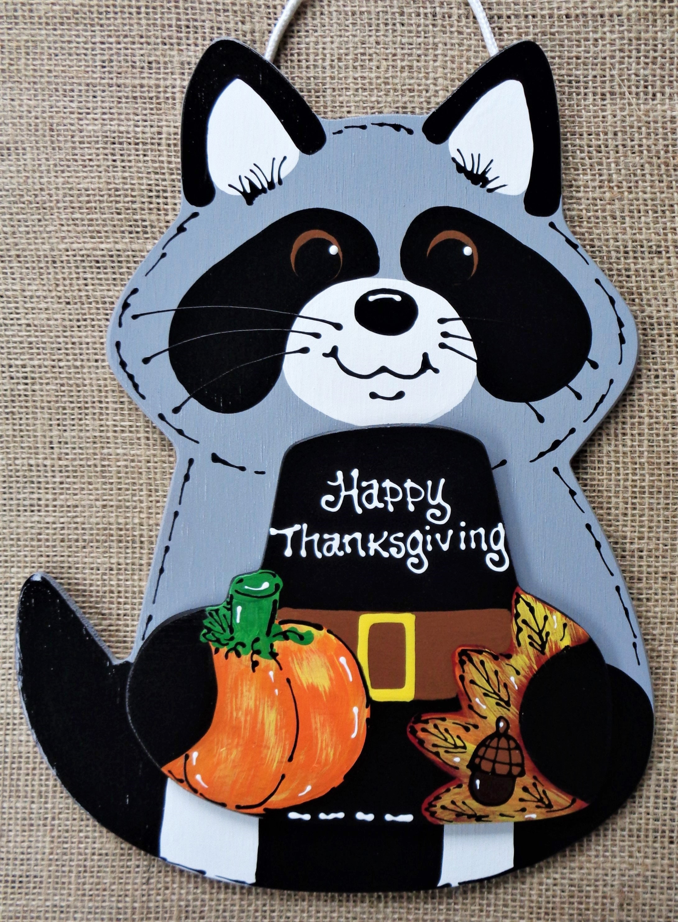 HAPPY THANKSGIVING RACCOON Pumpkin Sign Wall Hanger Door | Etsy