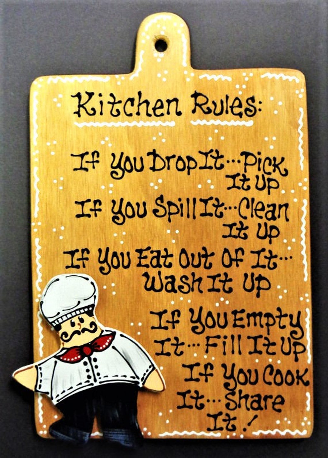 Stained Sign FAT CHEF Overlay Kitchen Rules Plaque Wall Decor Bistro ...