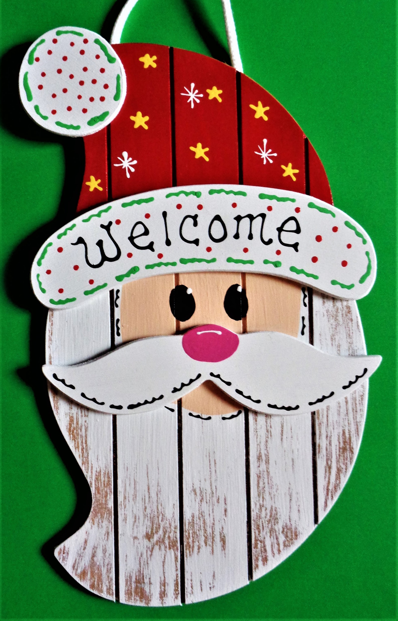 DISTRESSED Welcome SANTA SIGN Grooved Wood Hanging Hanger Christmas ...