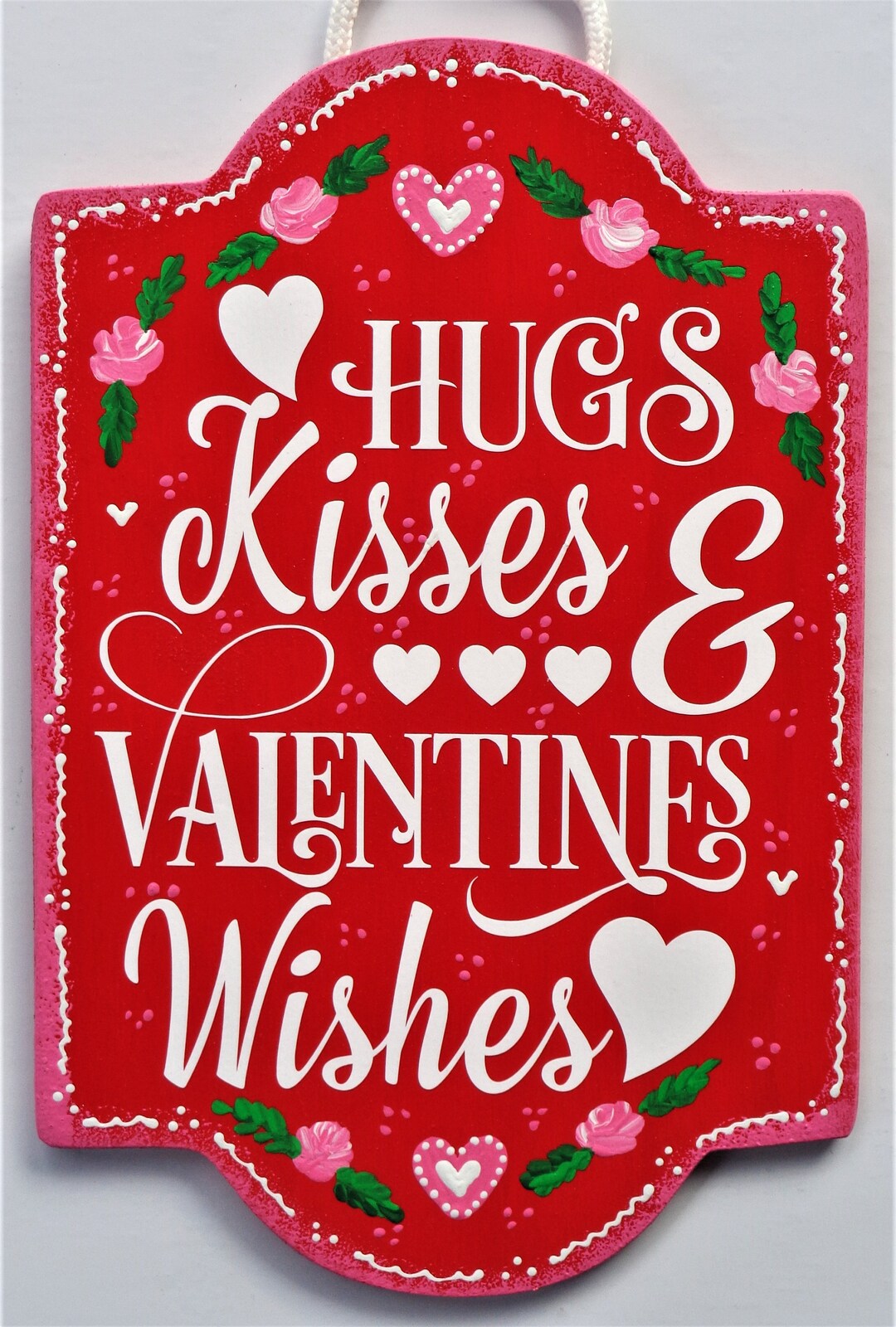 HUGS KISSES & VALENTINES Wishes Sign Wall Art Door Hanger Plaque ...