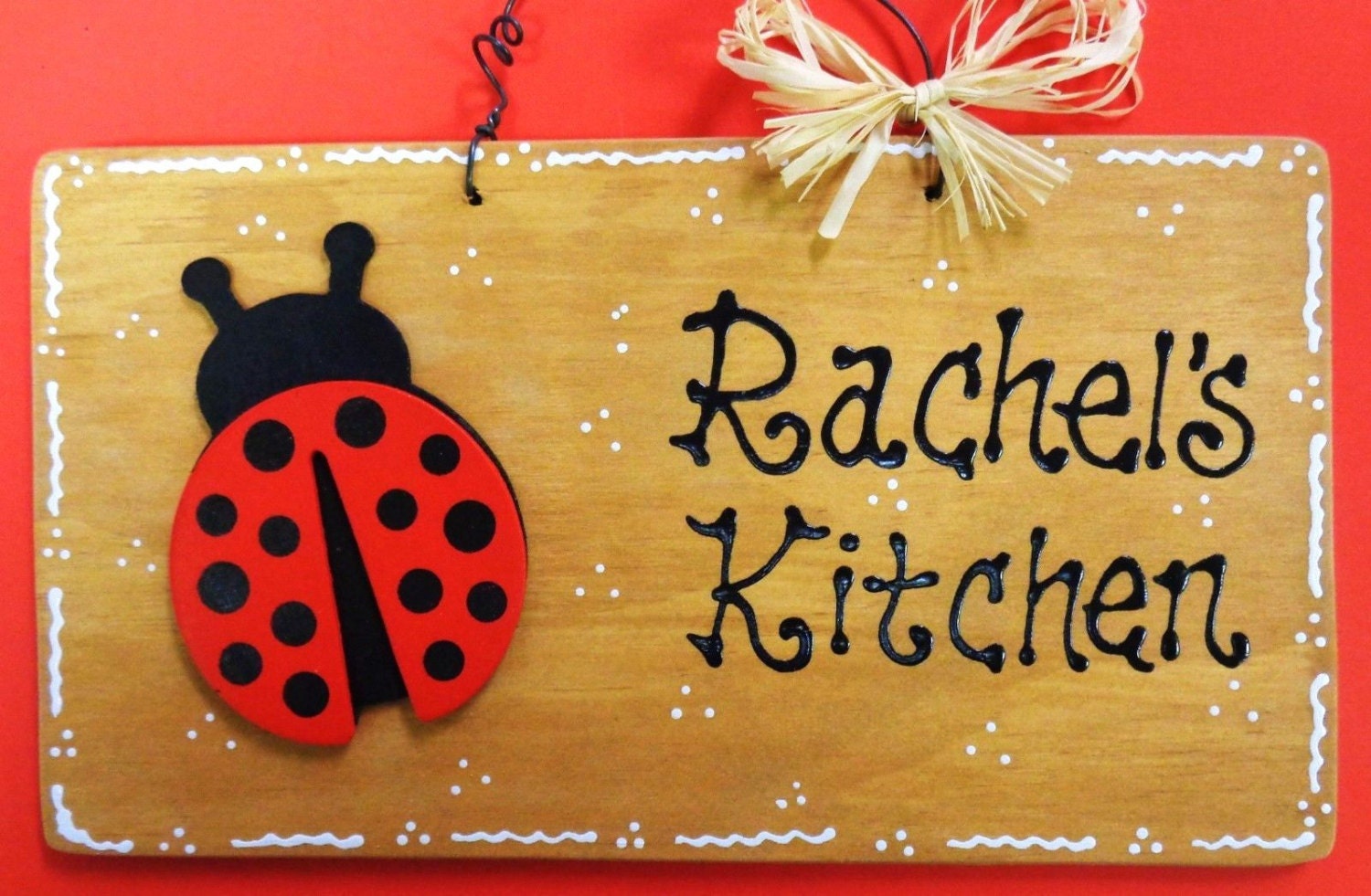 PERSONALIZED Stained Sign LADYBUG KITCHEN Name Wall Plaque Country Wood ...
