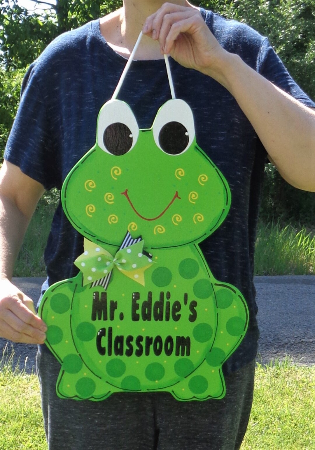 18" FROG TEACHER SIGN Wall Art Hanger Plaque Decor Hand Painted ...
