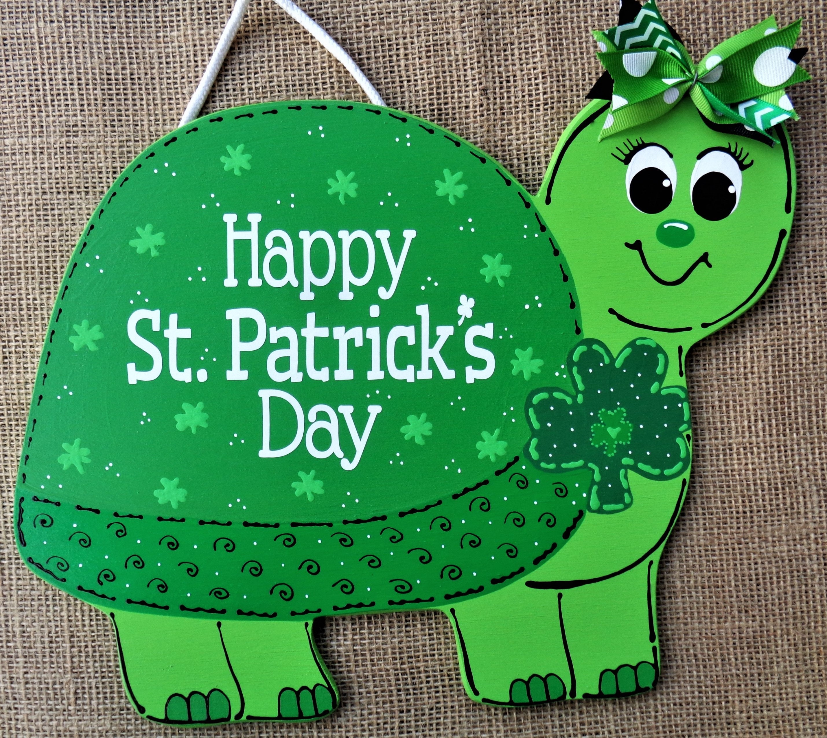 Happy ST. PATRICK'S DAY Turtle Sign Irish Shamrock Plaque | Etsy