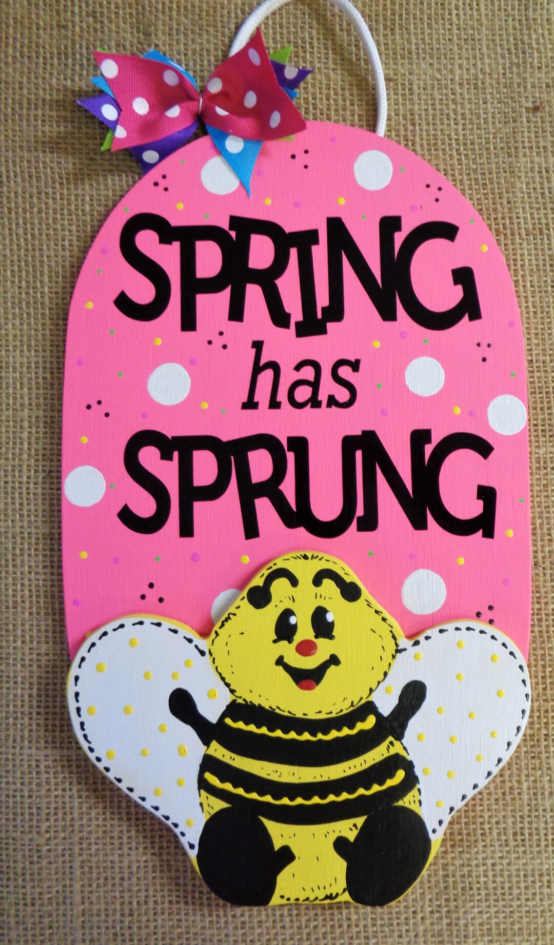 SPRING HAS SPRUNG Bee Door Sign Hanger Hanging Plaque Seasonal Spring ...