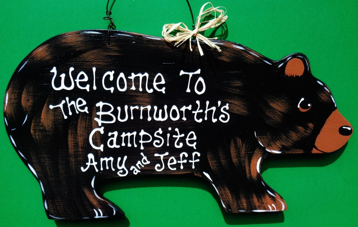 BEAR CAMPSITE SIGN Camper Camp Primitive Personalized Plaque - Etsy