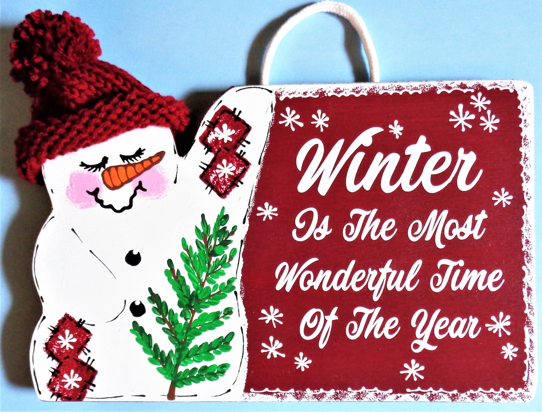 SNOWMAN Winter SIGN Wall Door Hanger Decor Holiday Seasonal Christmas ...