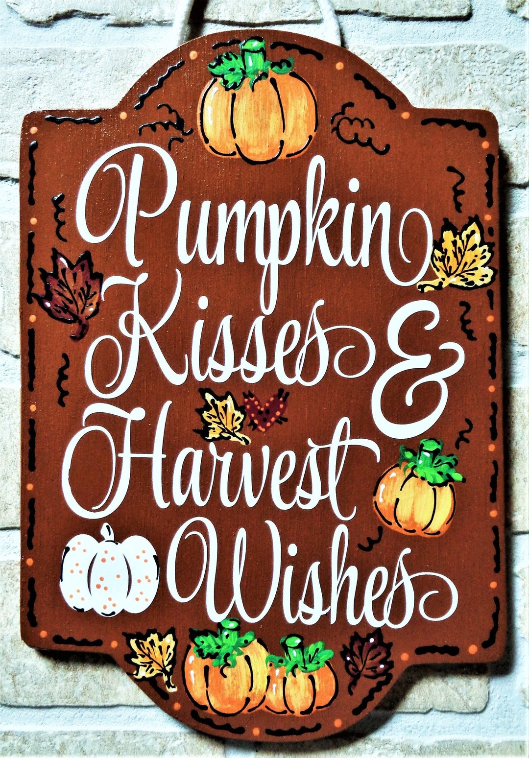 PUMPKIN KISSES Harvest Wishes Autumn Fall Wall Art Door Hanger Seasonal ...