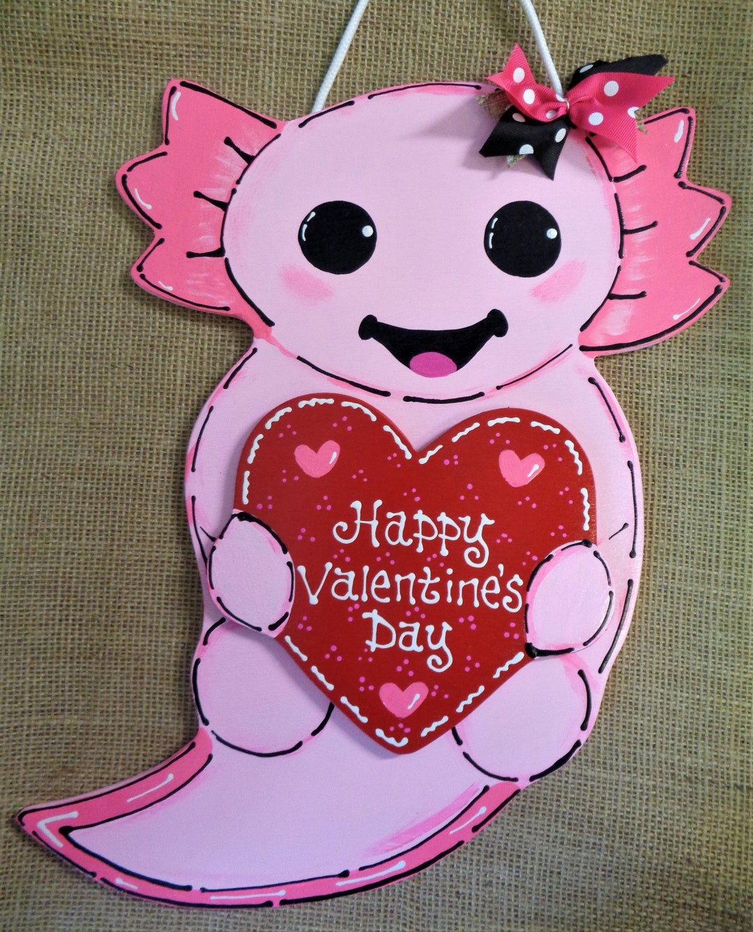 HAPPY VALENTINE'S DAY Axolotl Sign Wall Art Door Hanger Hanging Plaque ...