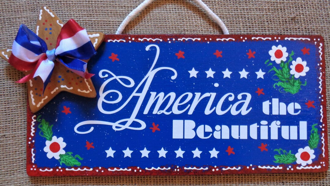 America the Beautiful AMERICANA SIGN Wall Art Hanger Hanging Plaque ...