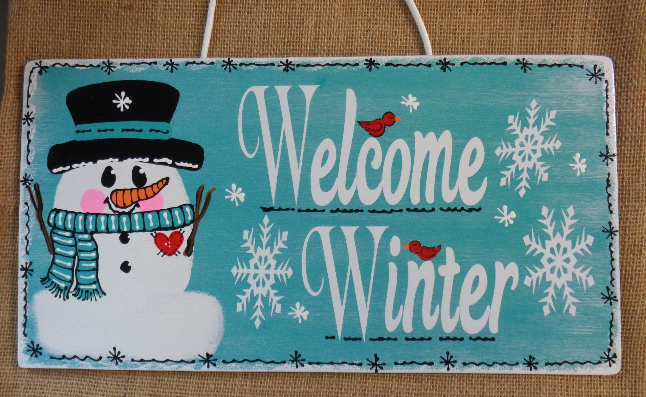 SNOWMAN Welcome Winter SIGN Wall Hanger Hanging Door Plaque Seasonal ...