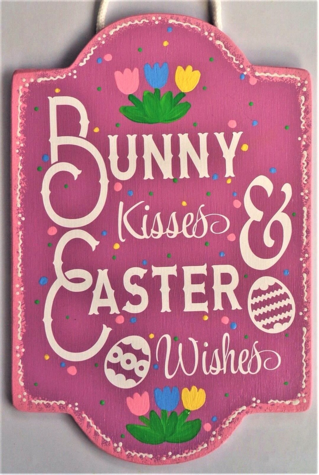 Bunny Kisses EASTER Wishes Sign Wall Art Door Plaque Spring Decor Hand ...