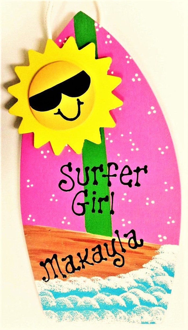 SURFBOARD Surfer Girl Personalized Name SIGN Pool Kids Room Tiki Bar ...