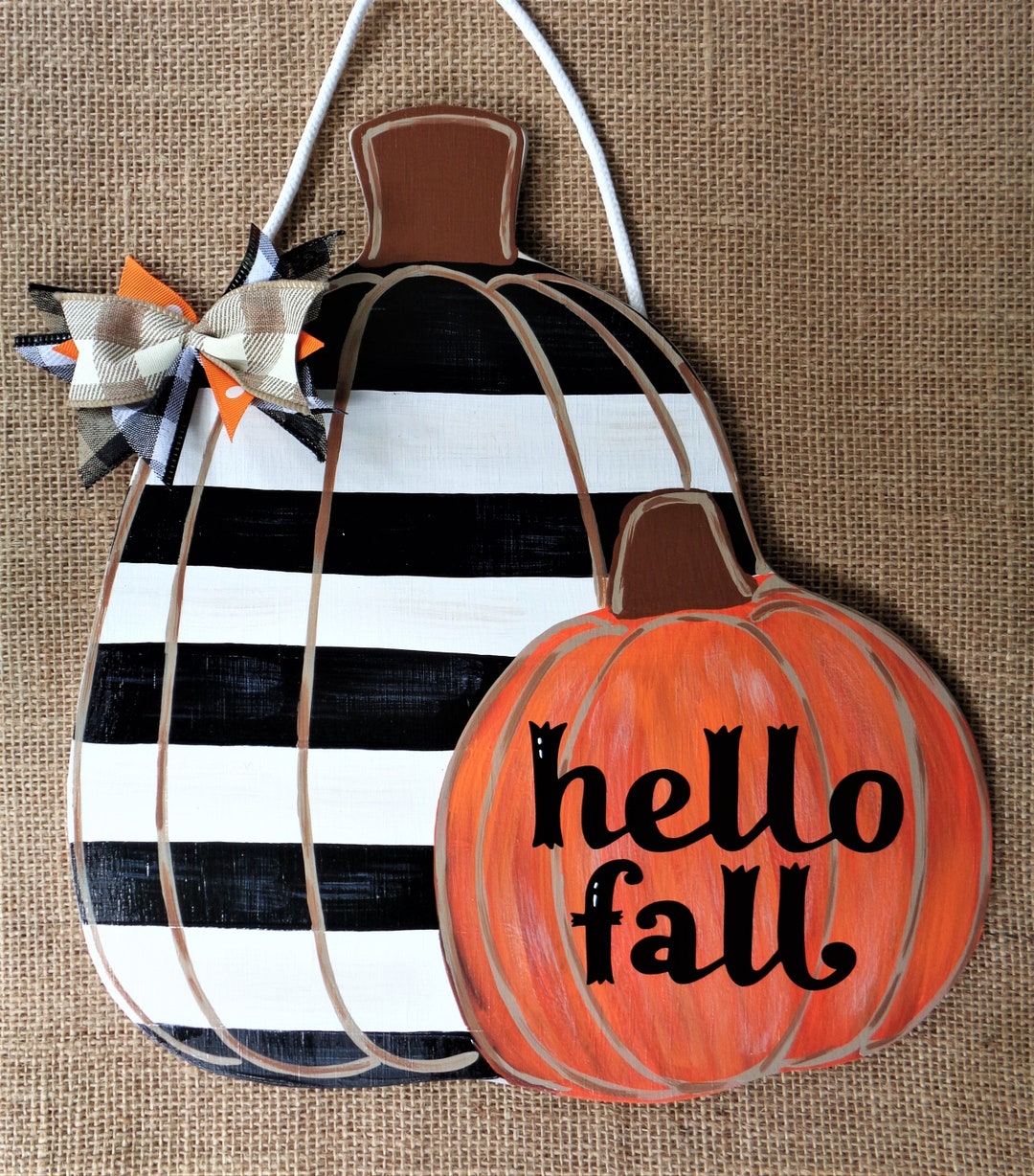 HELLO FALL Pumpkins THANKSGIVING Sign Wall Art Hanger Door Plaque ...