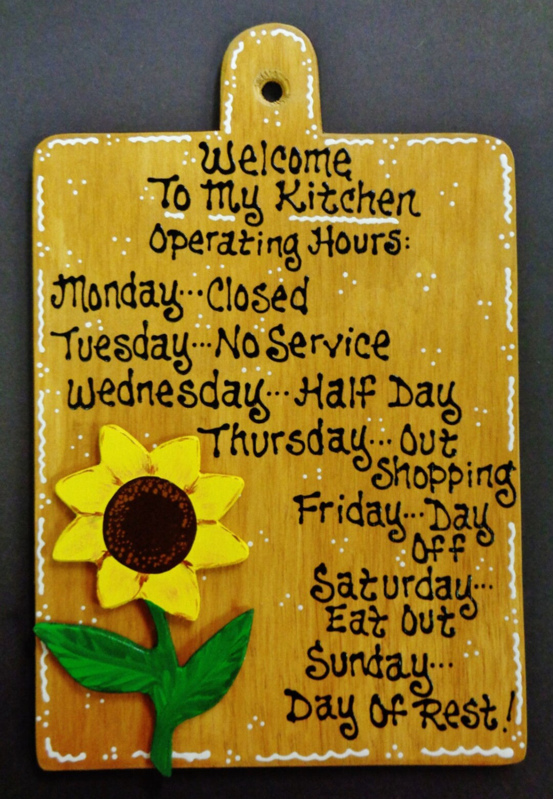 SUNFLOWER OVERLAY Kitchen Operating Hours SIGN Plaque Country Wood ...