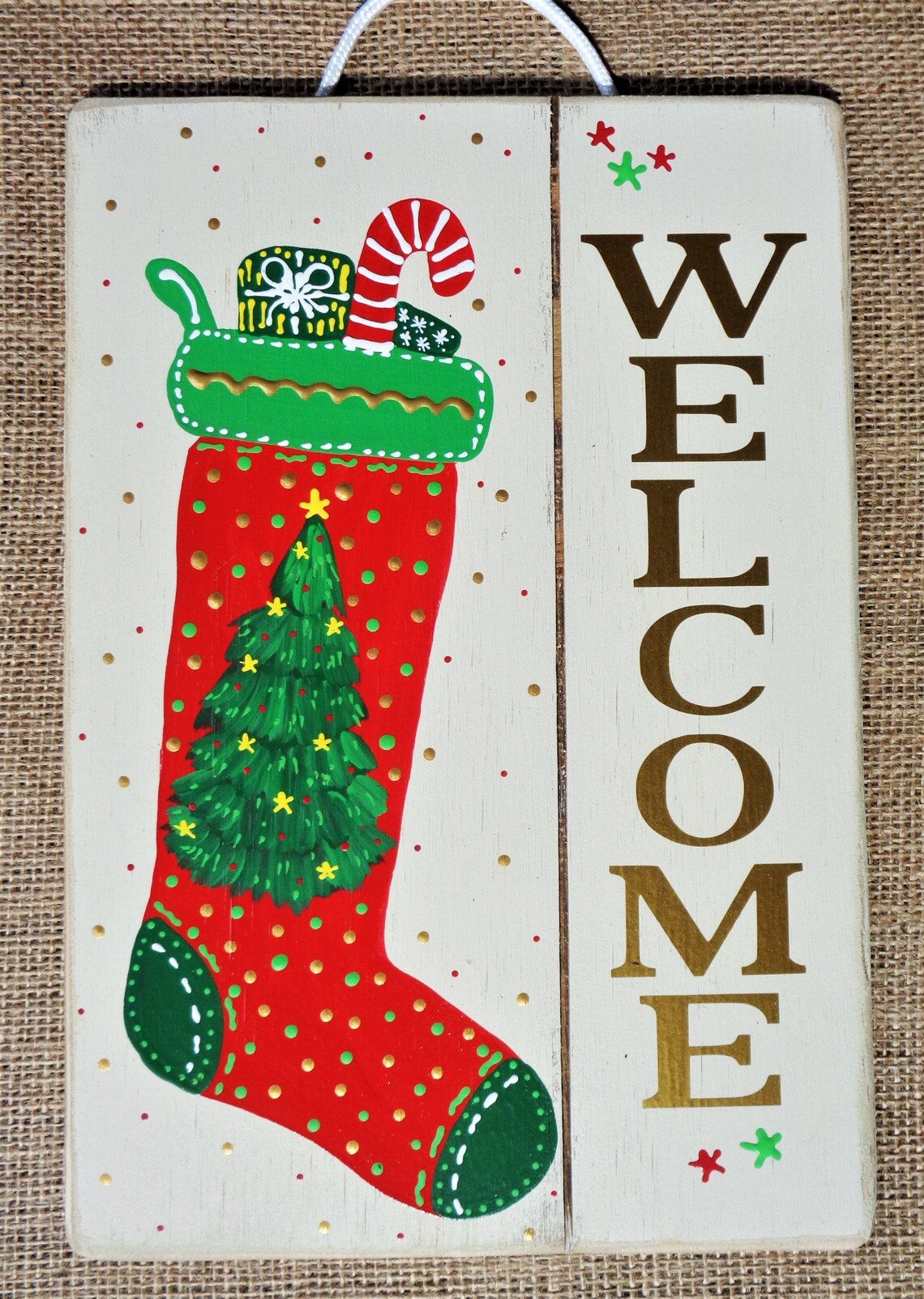 Distressed Welcome CHRISTMAS TREE STOCKING Sign Wall Art Door - Etsy