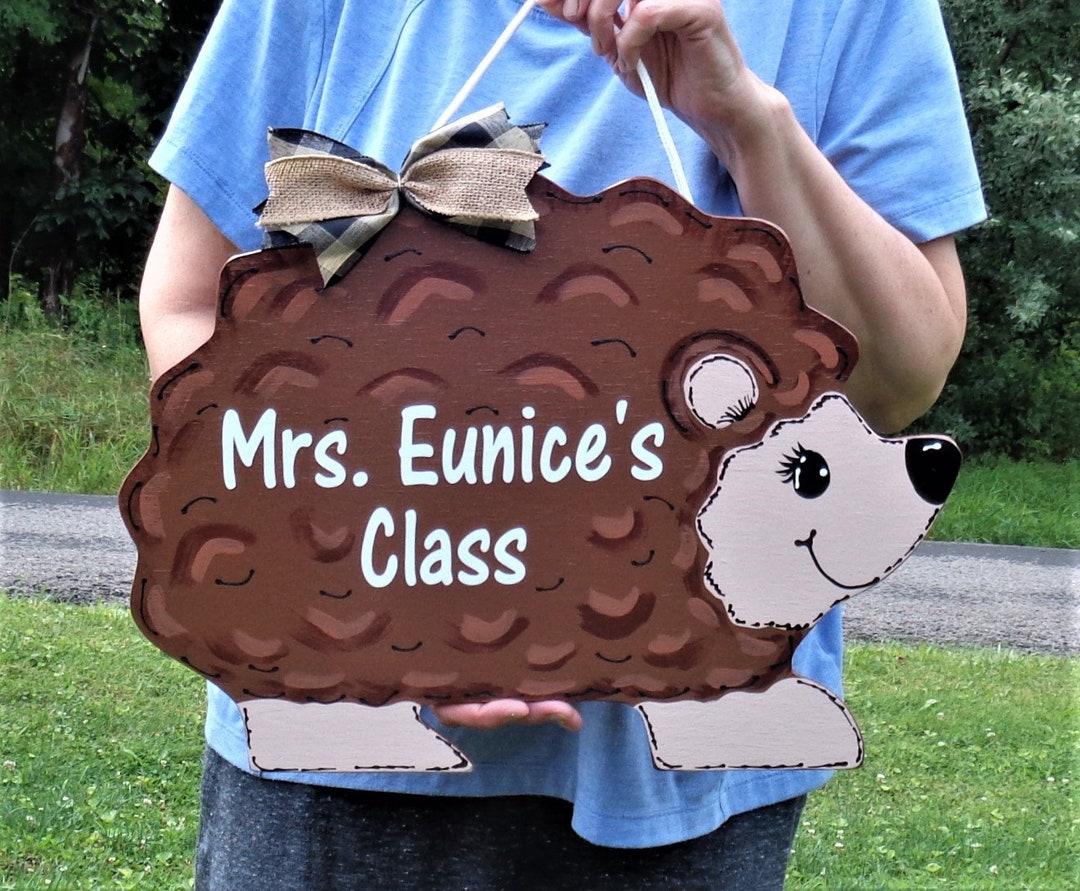 17" Personalized Hedgehog TEACHER SIGN Wall Door Plaque School Class ...