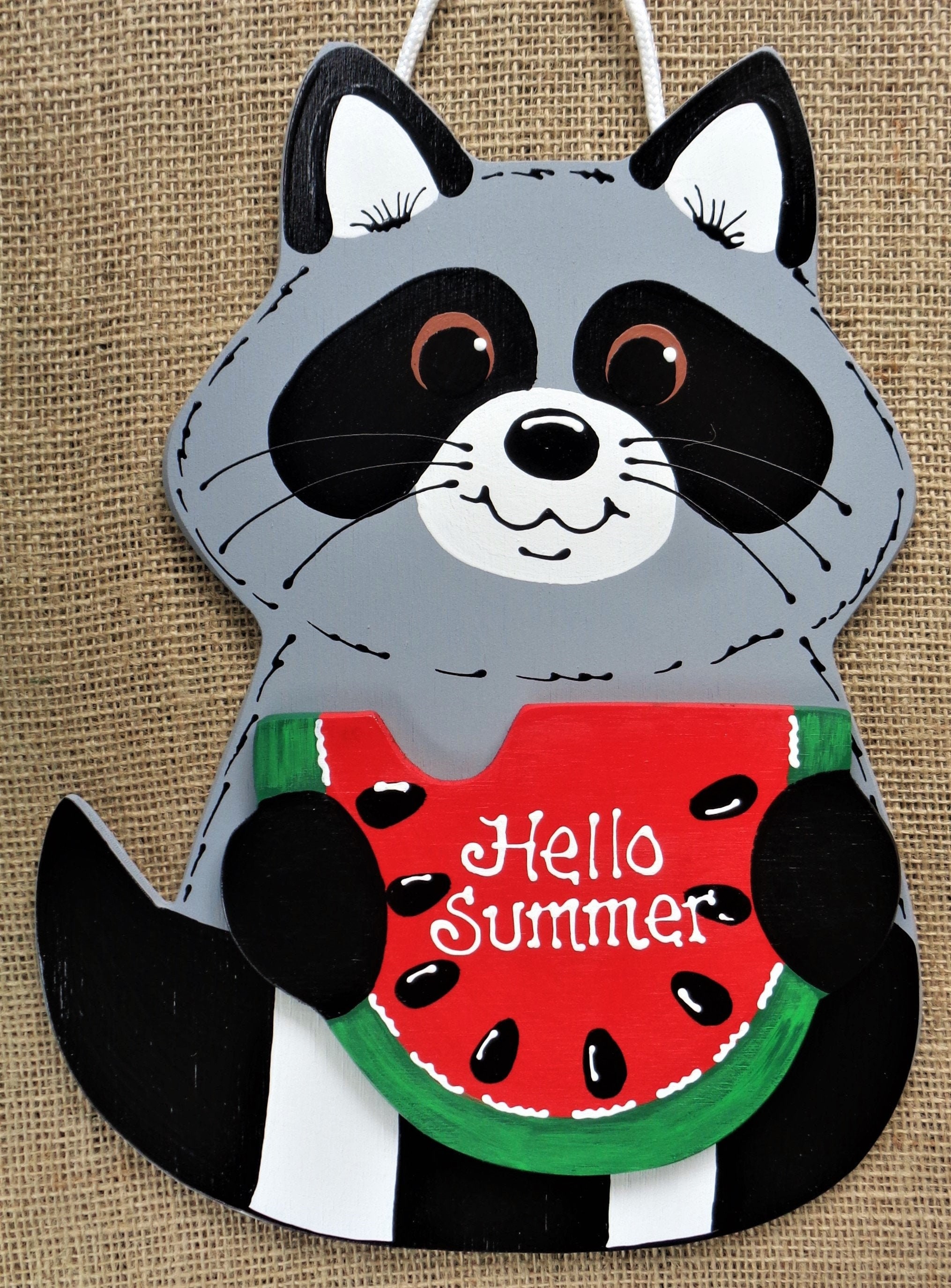 RACCOON Hello Summer SIGN Deck Tropical Hot Tub Wall Art Door Hanger ...