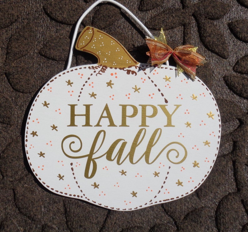PUMPKIN HAPPY FALL White Gold Sign Plaque Decor Wood Crafts Handcrafted ...