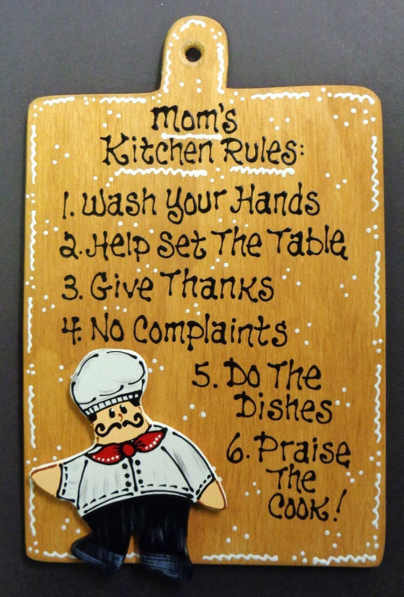 Stained Fat Chef Sign MOM'S KITCHEN RULES Plaque Wall - Etsy