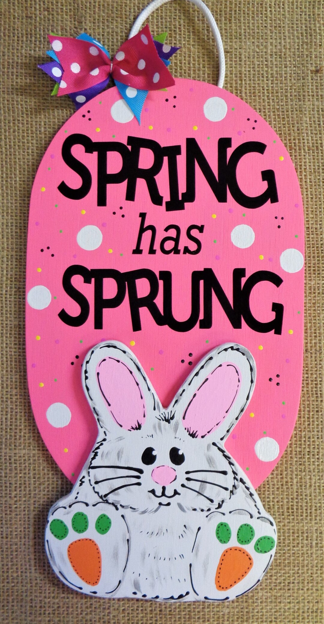 SPRING HAS SPRUNG Easter Bunny Door Sign Hanger Hanging Plaque Seasonal ...