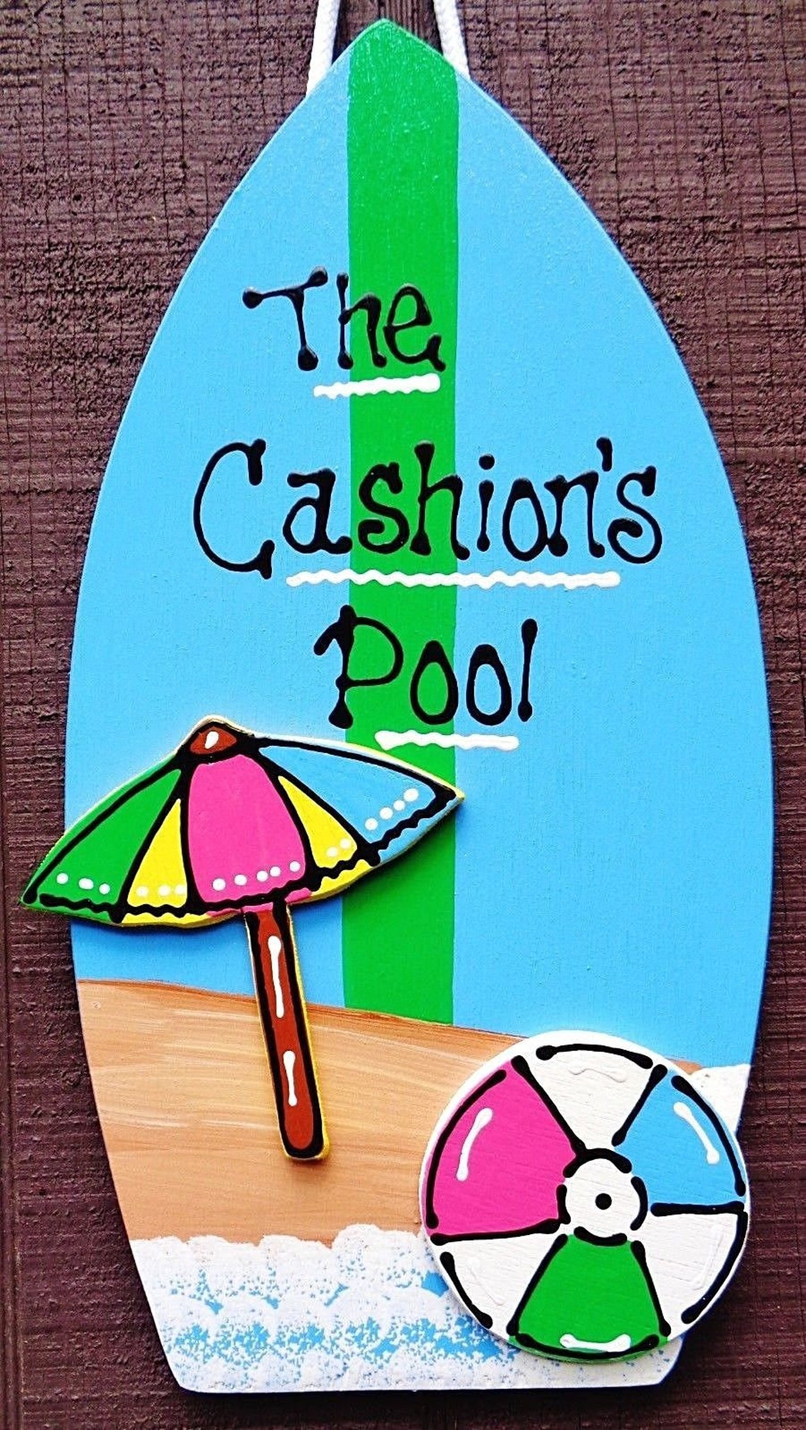 POOL SURFBOARD Personalized Name Sign Tropical Beach Tiki Bar | Etsy