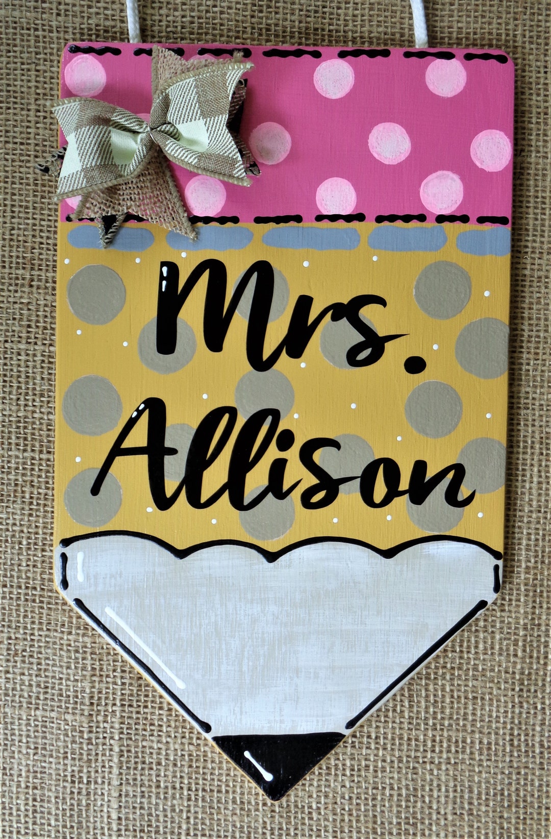 Personalized TEACHER PENCIL SIGN Name Muted Color Plaque School Class ...