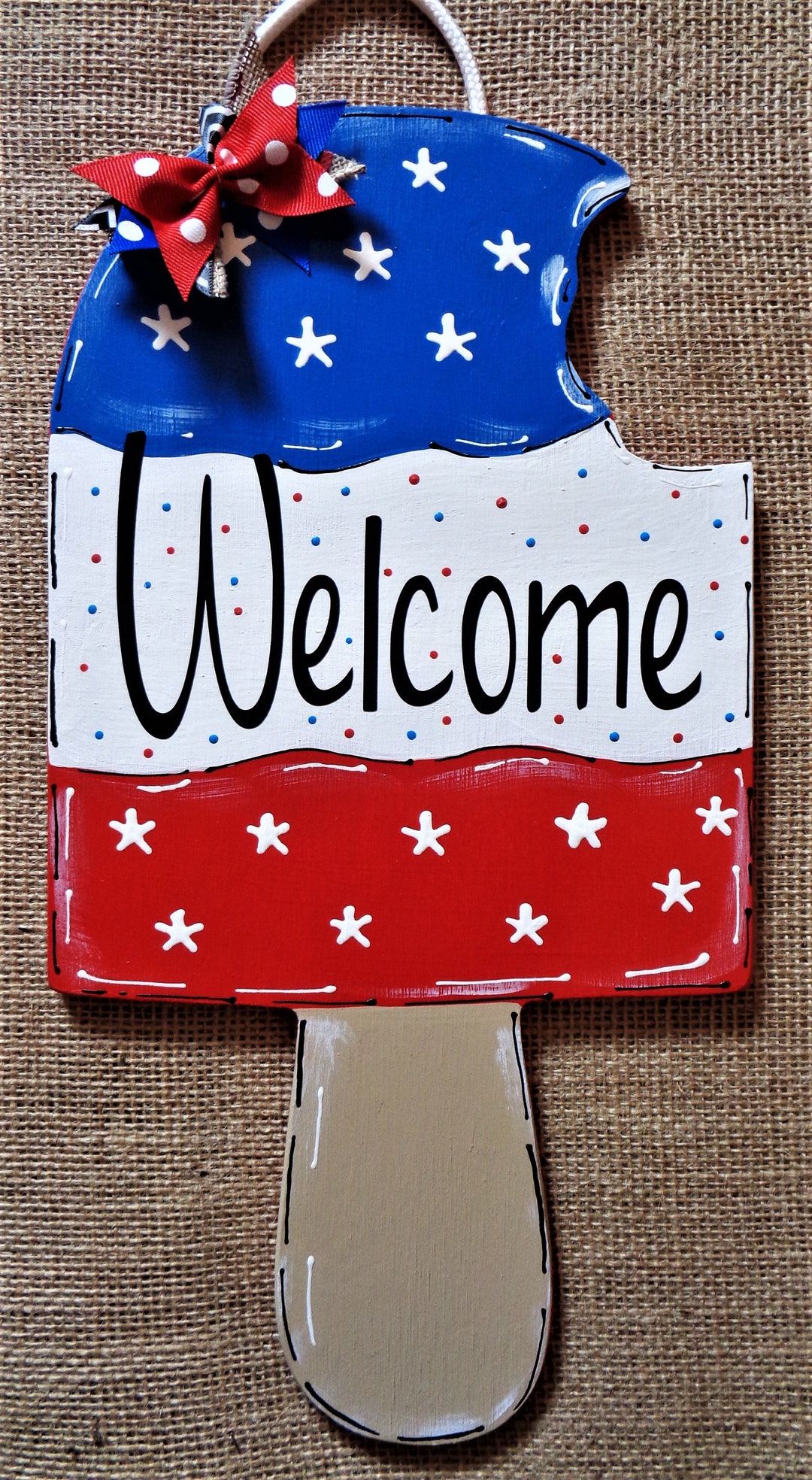 AMERICANA Welcome POPSICLE SIGN Wall Art Door Hanger Plaque Pool ...