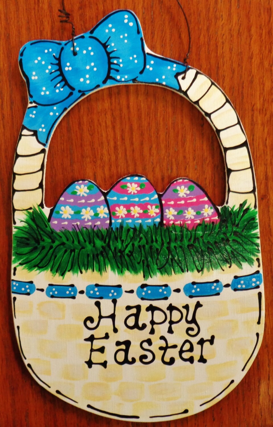 HAPPY EASTER BASKET Door Sign Wall Hanger Hanging Plaque | Etsy