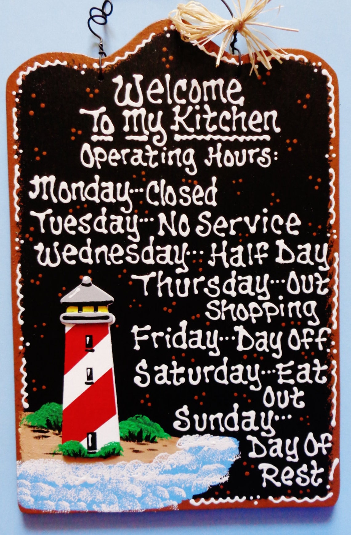 LIGHTHOUSE Kitchen Operating Hours Sign Nautical Beach Wall Plaque ...