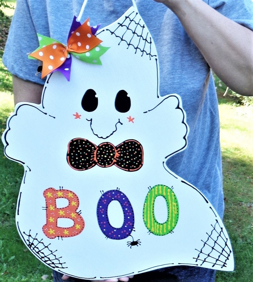 18" Halloween GHOST Boo SIGN Pumpkin Wall Art Door Plaque Holiday ...