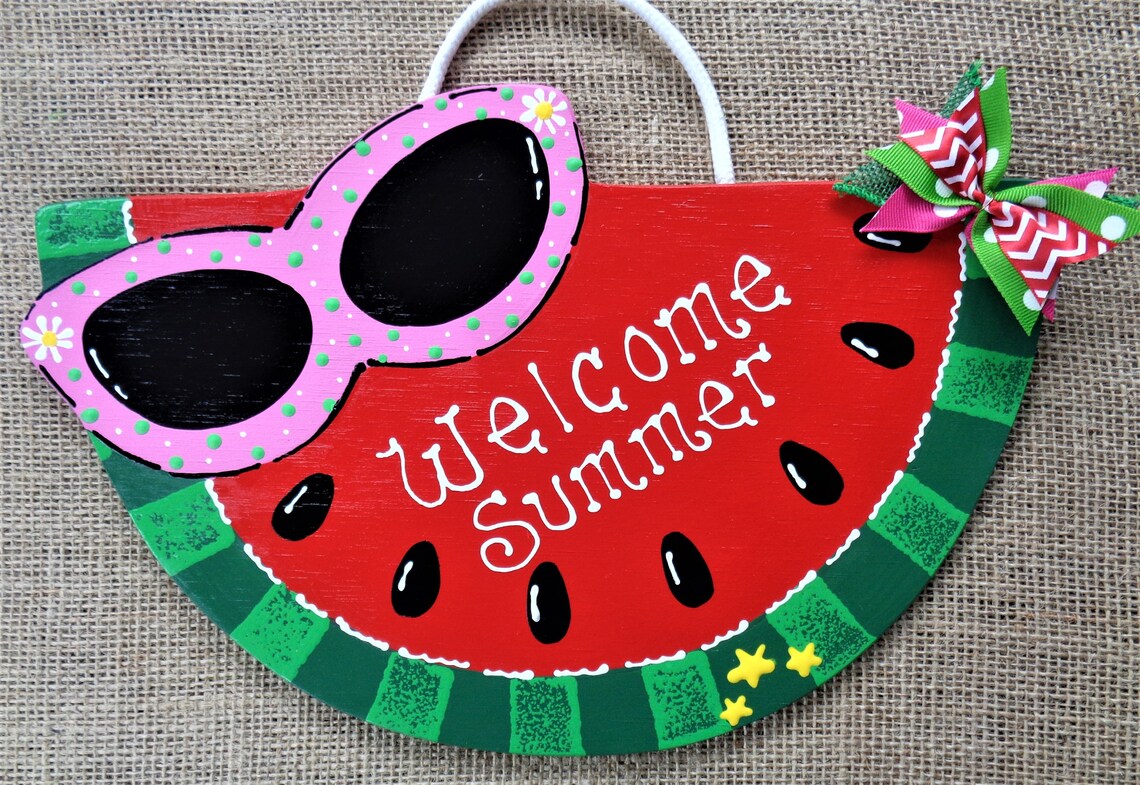 WATERMELON Welcome Summer SIGN Sunglasses Porch Wall Door Deck Pool ...