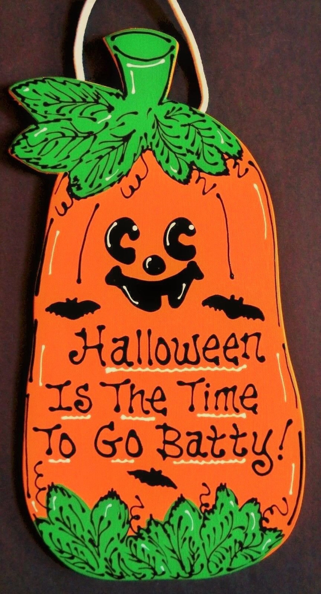 HALLOWEEN Time to Go BATTY Pumpkin Sign Wall Hanger Plaque Fall Autumn ...