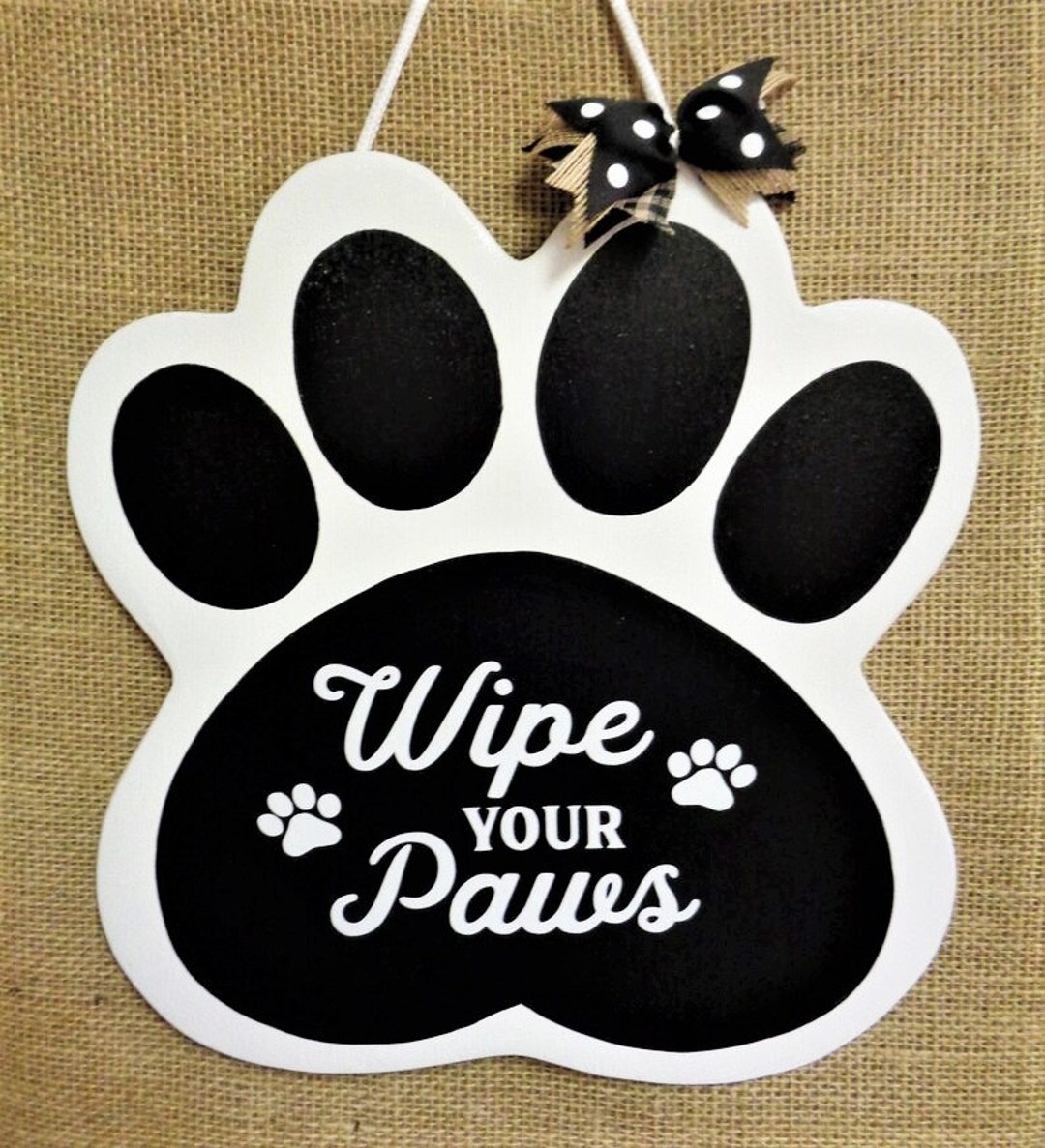 Wipe Your Paws PAW PRINT SIGN Pet Wall Plaque Door Hanger Hand Painted ...