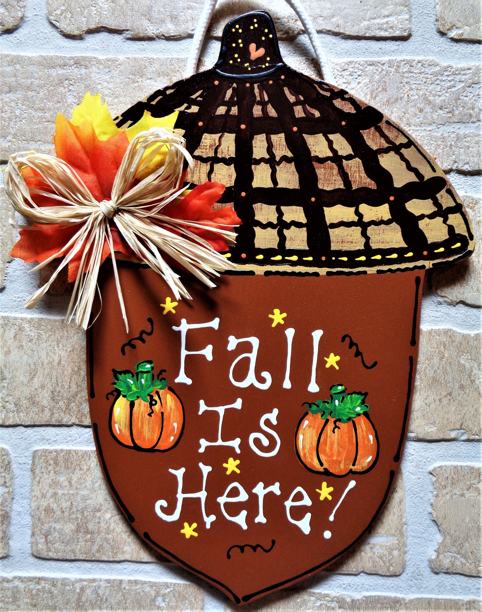FALL IS HERE Acorn Sign Autumn Wall Art Door Hanging Hanger Seasonal ...
