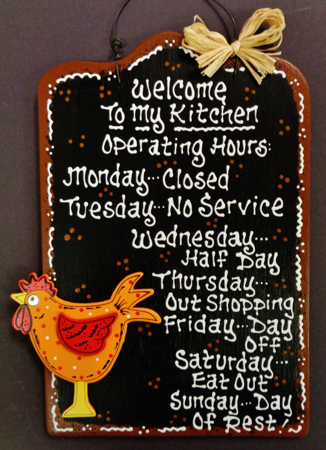 ROOSTER Chicken Kitchen Operating Hours SIGN Barnyard Plaque Wall ...