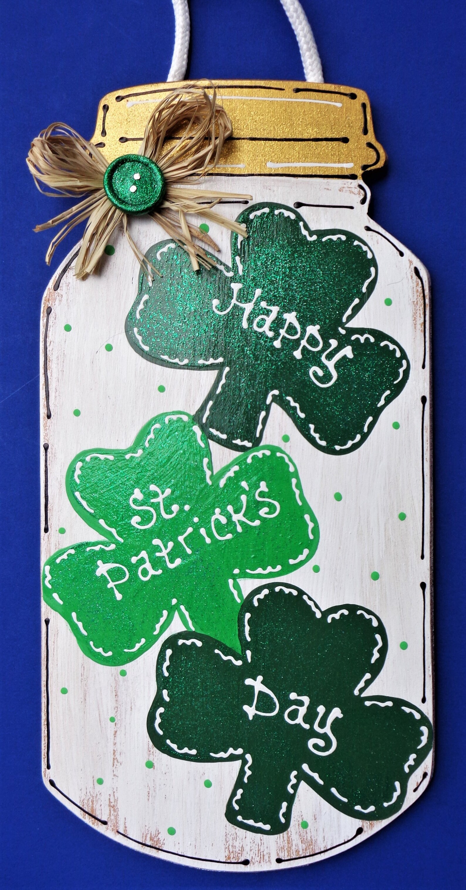 Glittered HAPPY ST. PATRICK'S Day Wood Mason Jar Sign Wall Door Hanger ...