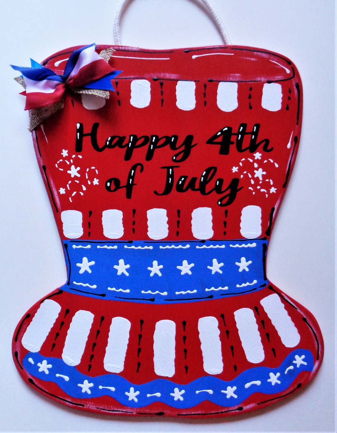 HAPPY 4TH of JULY SIGN Americana Wall Art Door Hanger Plaque Pool ...