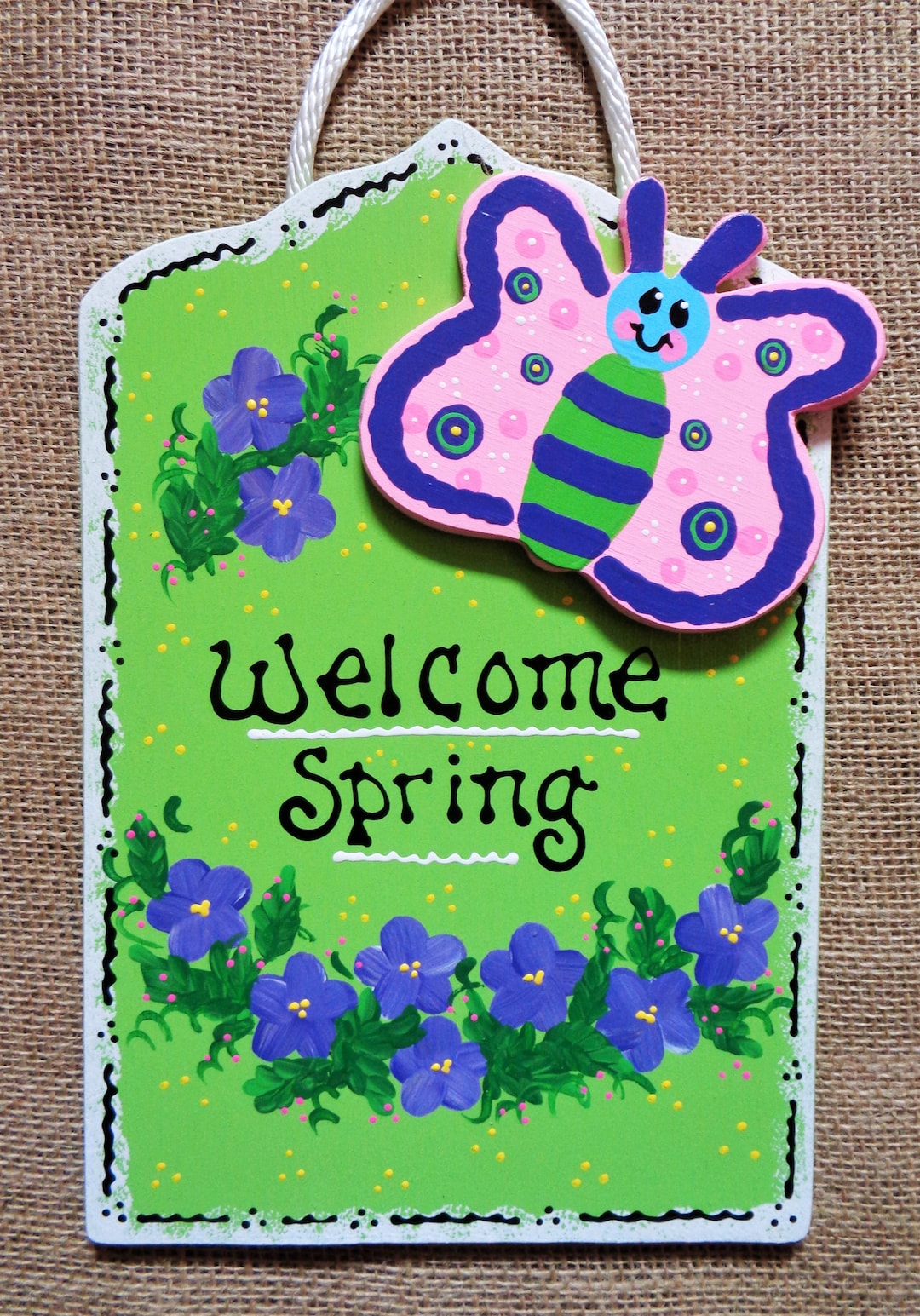 WELCOME SPRING Butterfly Door Room SIGN Wood Plaque Wall Art Decor ...