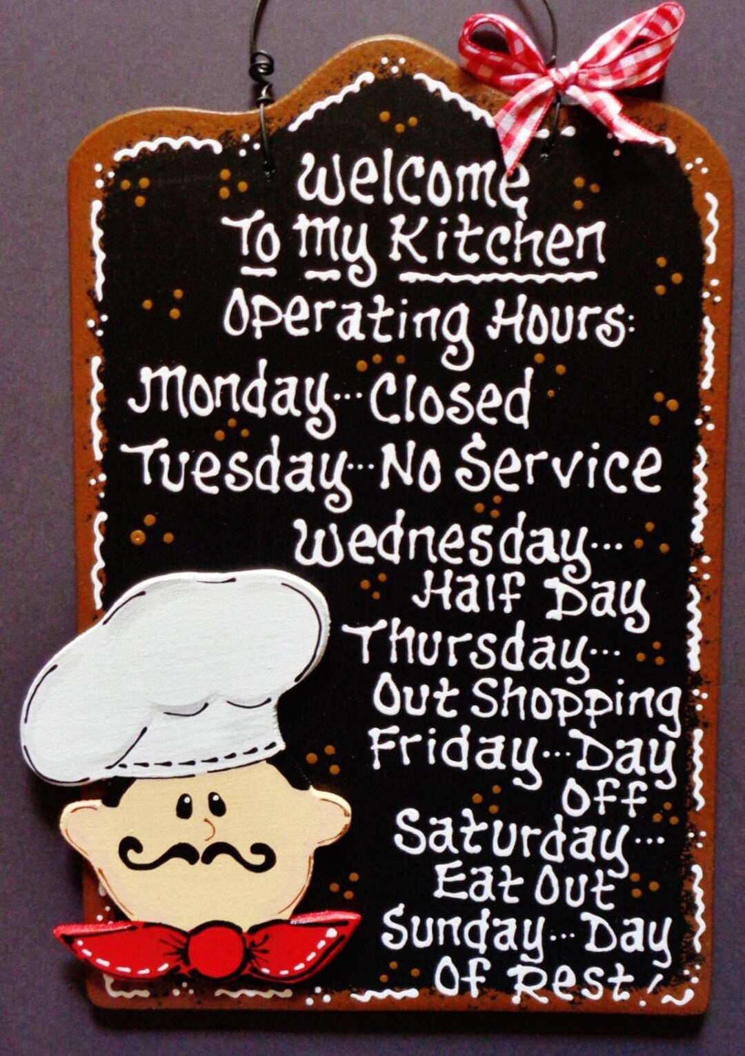 FAT CHEF OVERLAY Kitchen Hours Sign Plaque Country Wood Wall Bistro ...