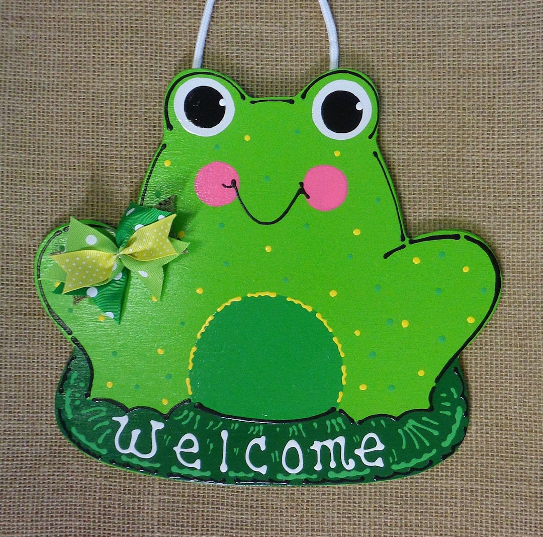 FROG WELCOME Shaped SIGN Wall Plaque Home Family Deck Patio Door Summer ...