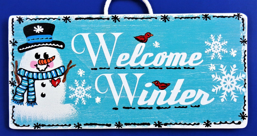 SNOWMAN Welcome Winter SIGN Wall Hanger Hanging Door Plaque Seasonal ...