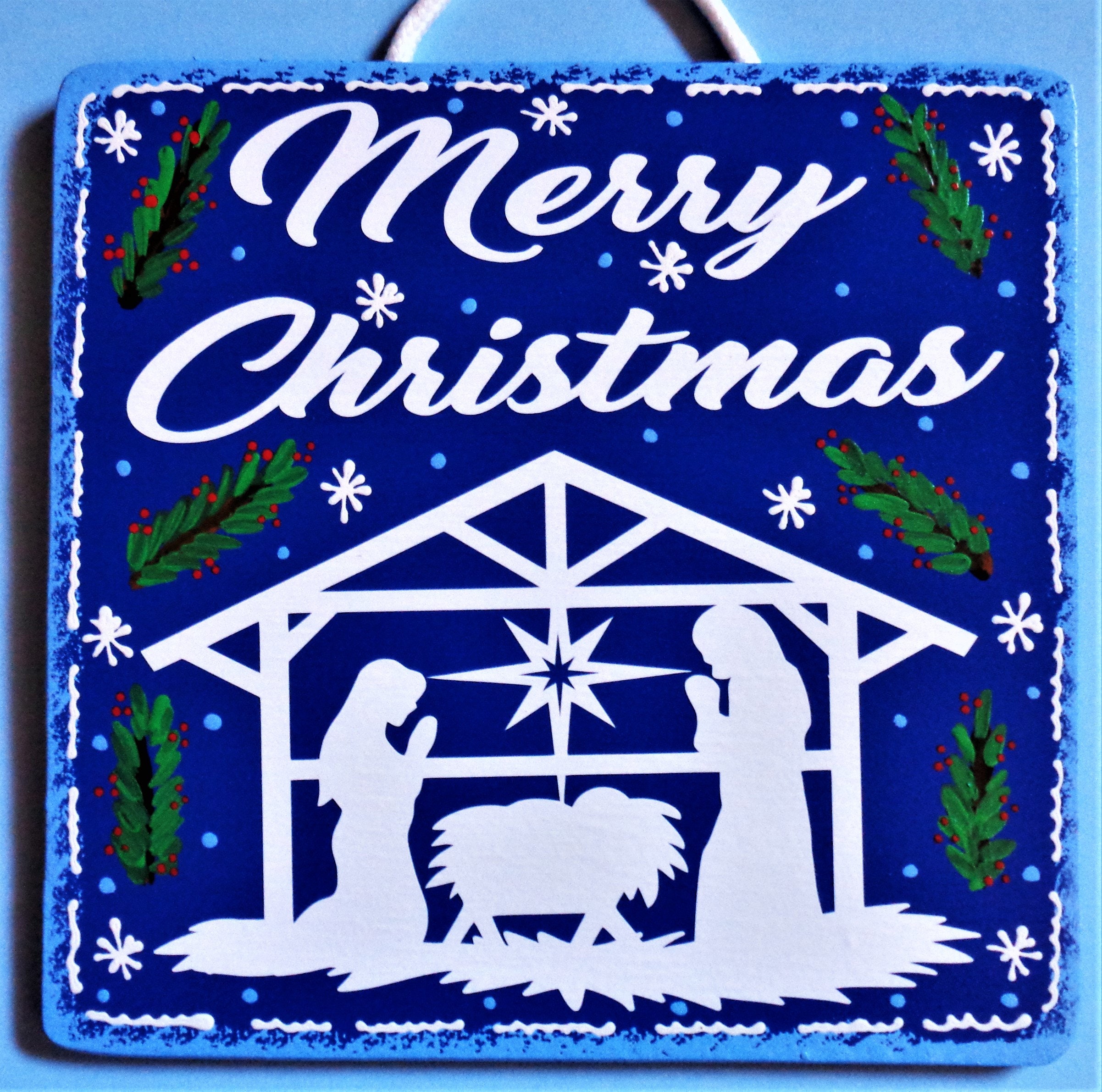 NATIVITY Christmas SIGN Creche Wall Hanger Door Plaque Seasonal Holiday ...